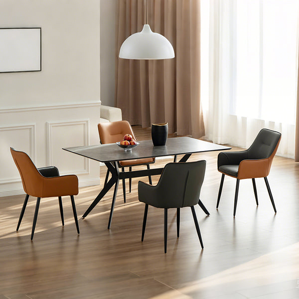 Laila Rectangular Dining Table & 6 Solis Dining Chairs [Dining Set]